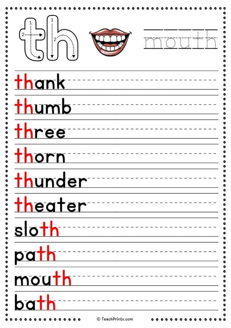 Free Th Worksheets - Teach Prints