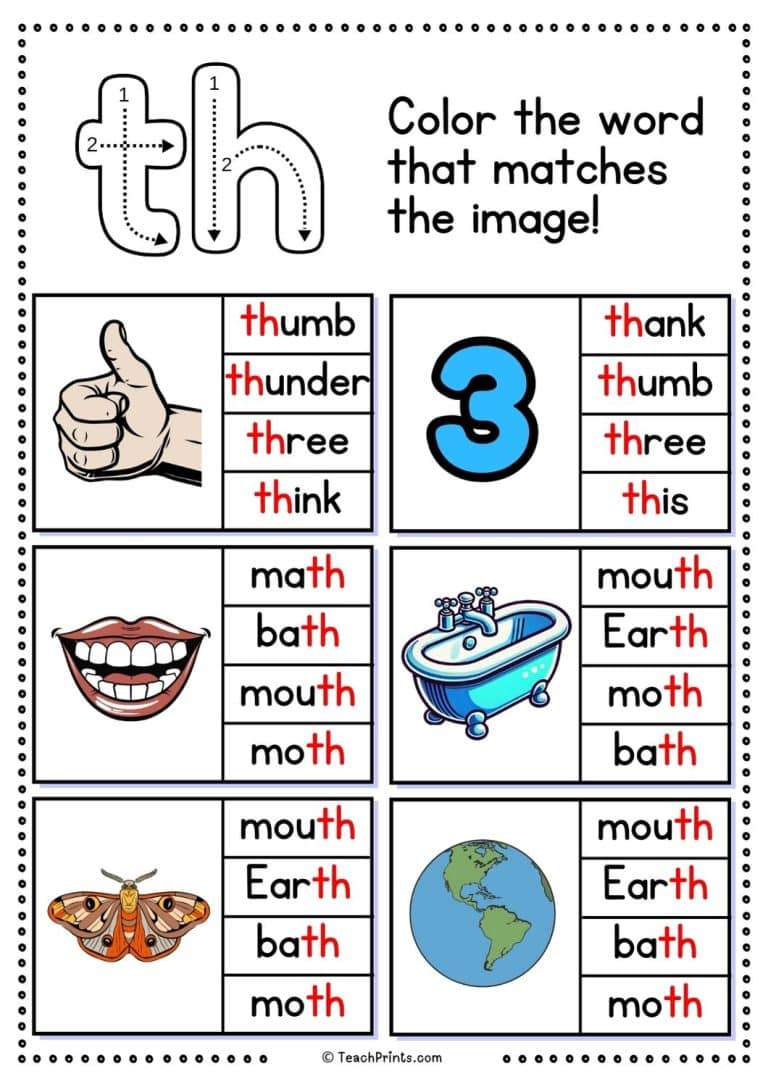 Free Th Worksheets - Teach Prints