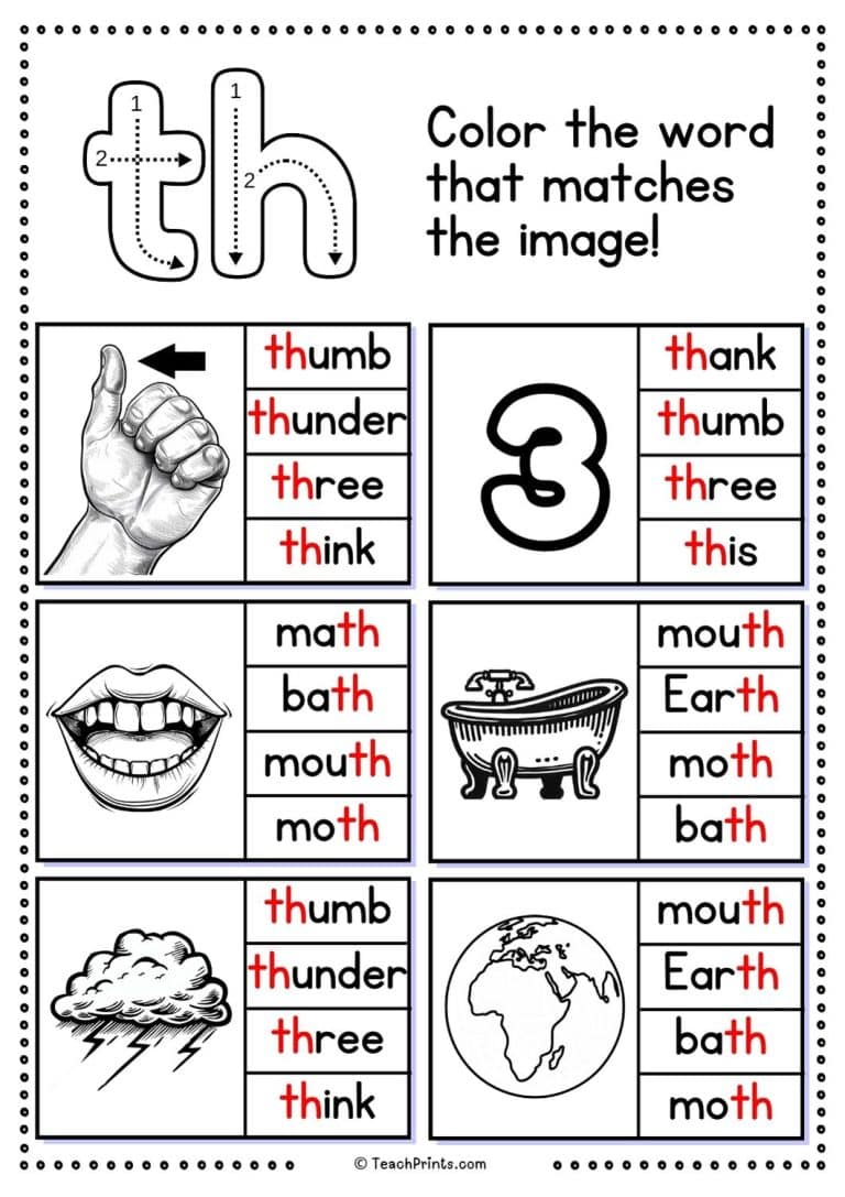 Free Th Worksheets - Teach Prints