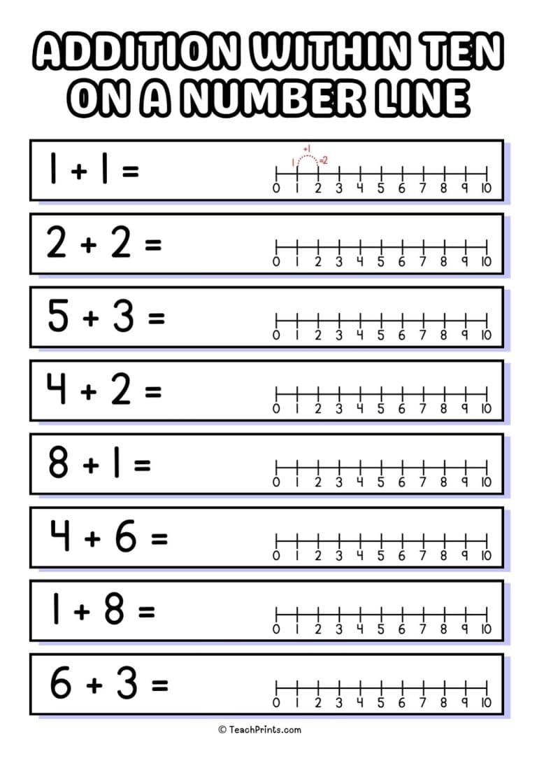 Free Addition to 10 Worksheets - Teach Prints