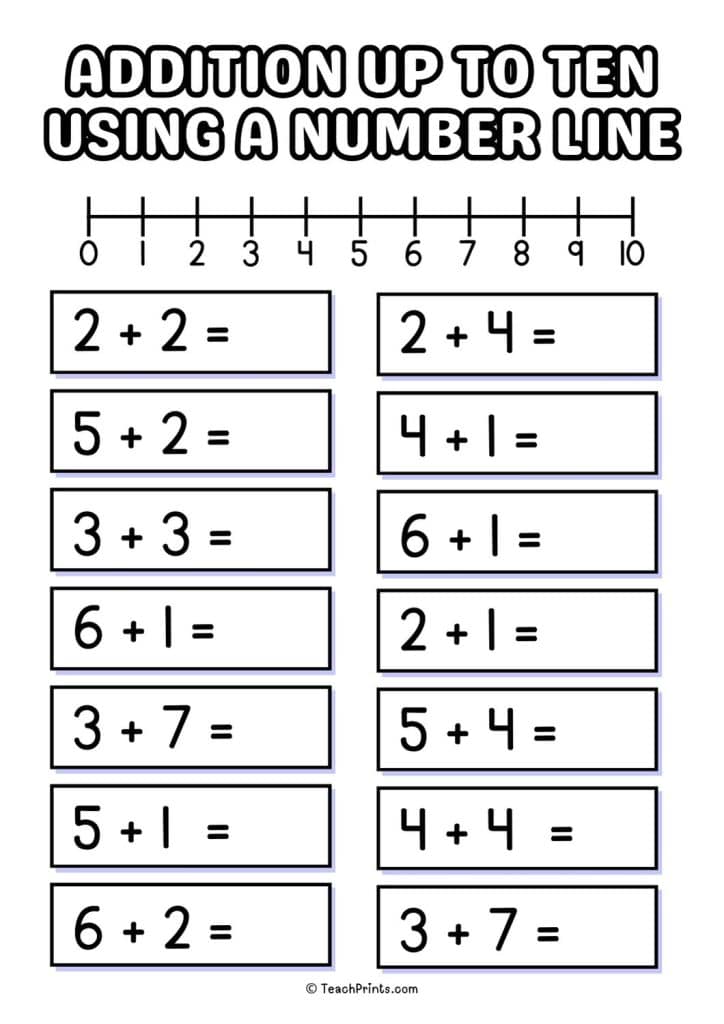 Free Addition to 10 Worksheets - Teach Prints
