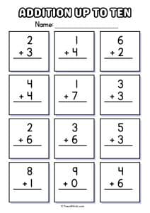 Free Addition to 10 Worksheets - Teach Prints