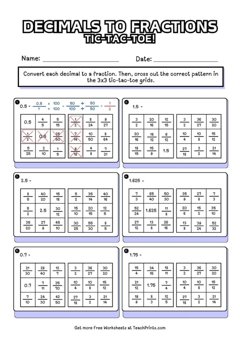Free Decimals as Fractions Worksheets - Teach Prints
