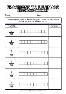 Free Fractions as Decimals Worksheets - Teach Prints