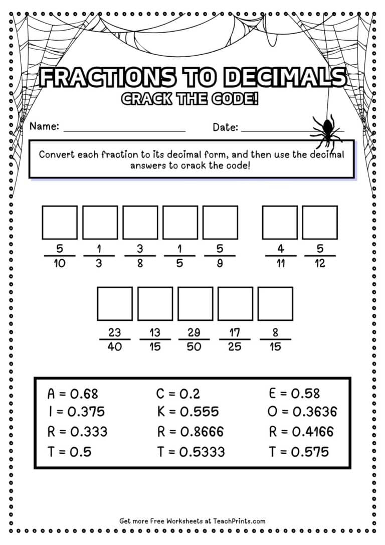 Free Fractions as Decimals Worksheets - Teach Prints