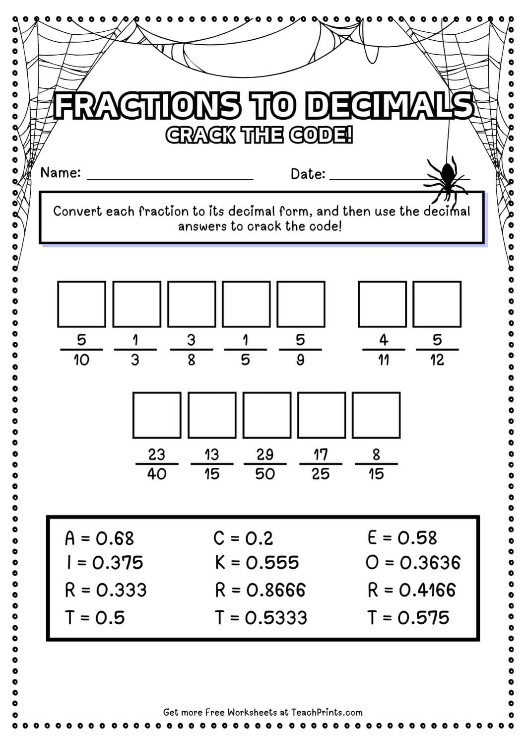 Free Fractions as Decimals Worksheets - Teach Prints
