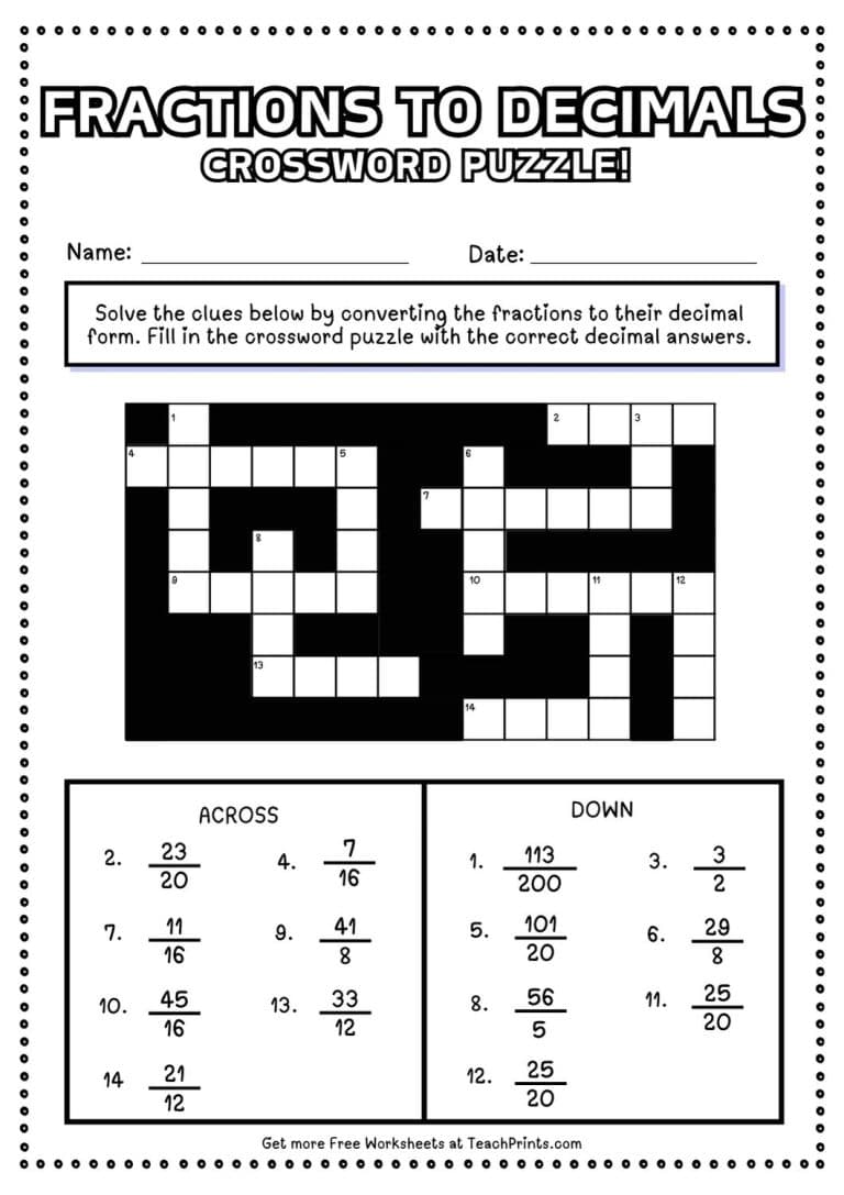 Free Fractions as Decimals Worksheets - Teach Prints