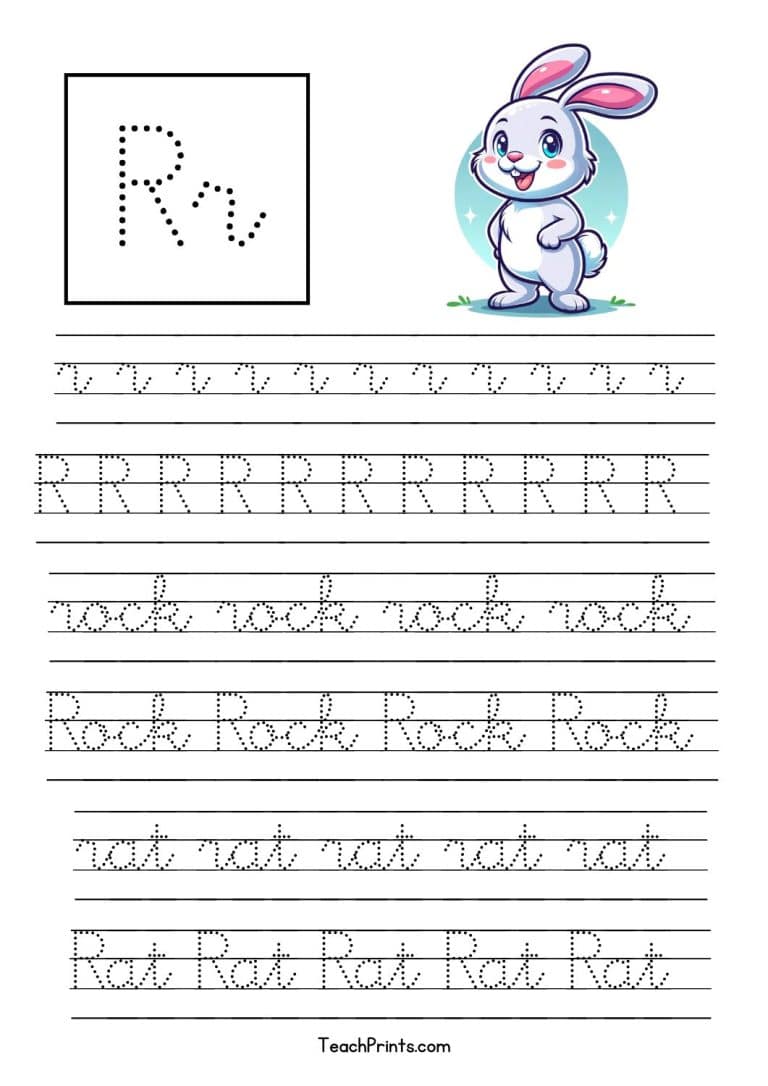10 Cursive R Tracing Worksheets - Free Printables - Teach Prints