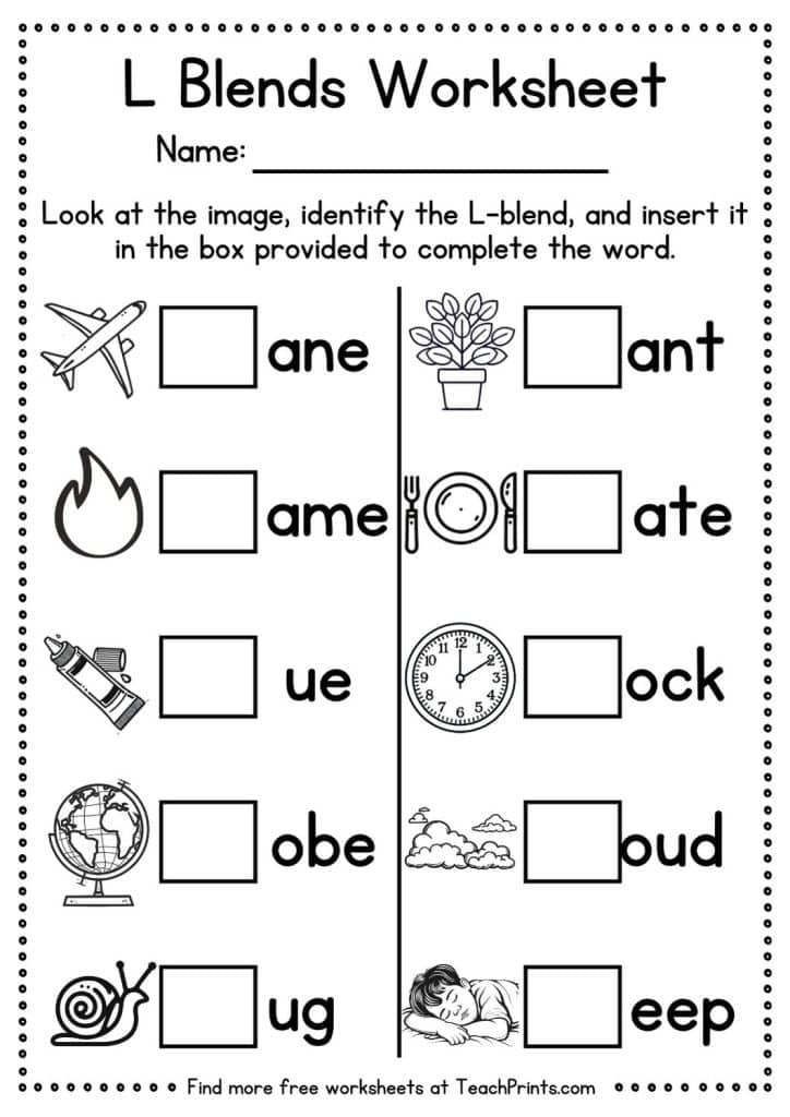 Free L Blend Worksheets - Teach Prints