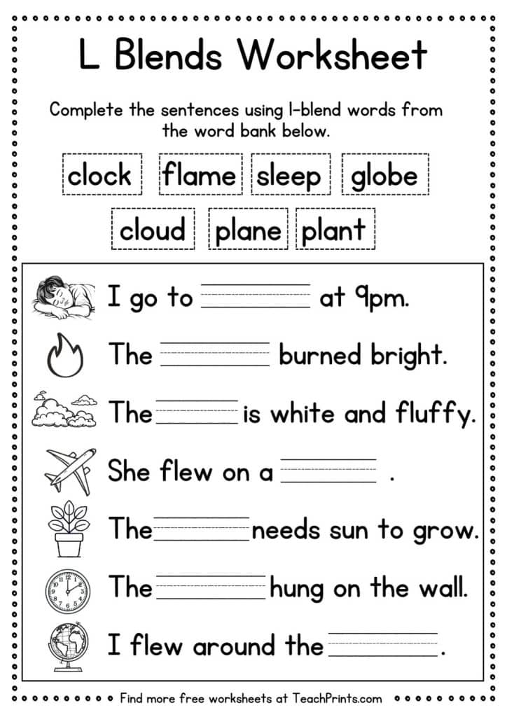 Free L Blend Worksheets - Teach Prints