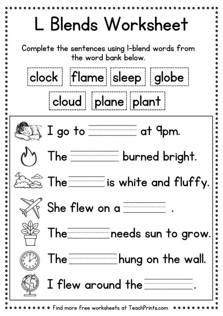 Free L Blend Worksheets - Teach Prints