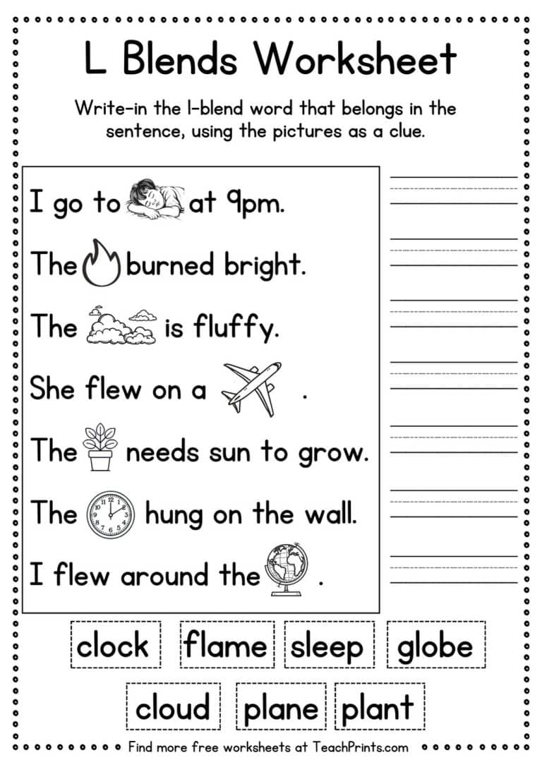 Free L Blend Worksheets - Teach Prints
