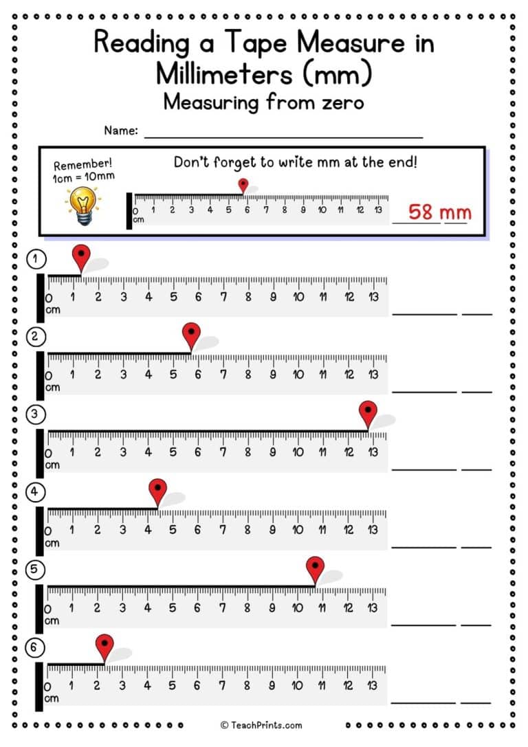 Free Measuring Tape Worksheets - Teach Prints