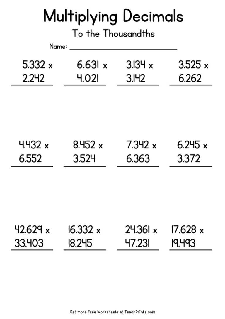 Free Multiplying Decimals Worksheets - Teach Prints