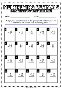 Free Multiplying Decimals Worksheets - Teach Prints