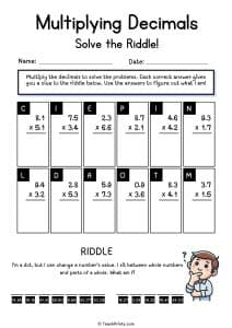 Free Multiplying Decimals Worksheets - Teach Prints