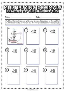 Free Multiplying Decimals Worksheets - Teach Prints