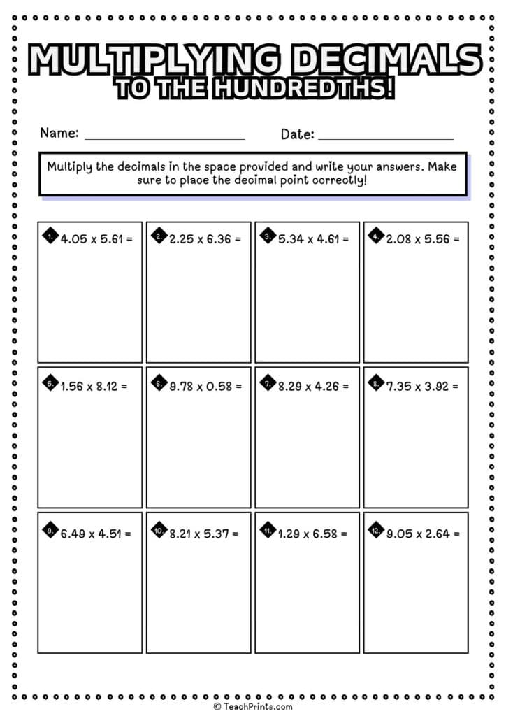 Free Multiplying Decimals Worksheets - Teach Prints