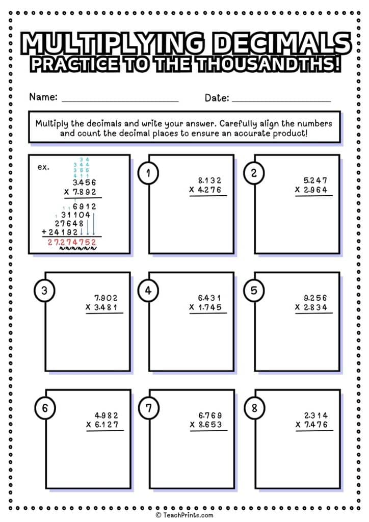 Free Multiplying Decimals Worksheets - Teach Prints