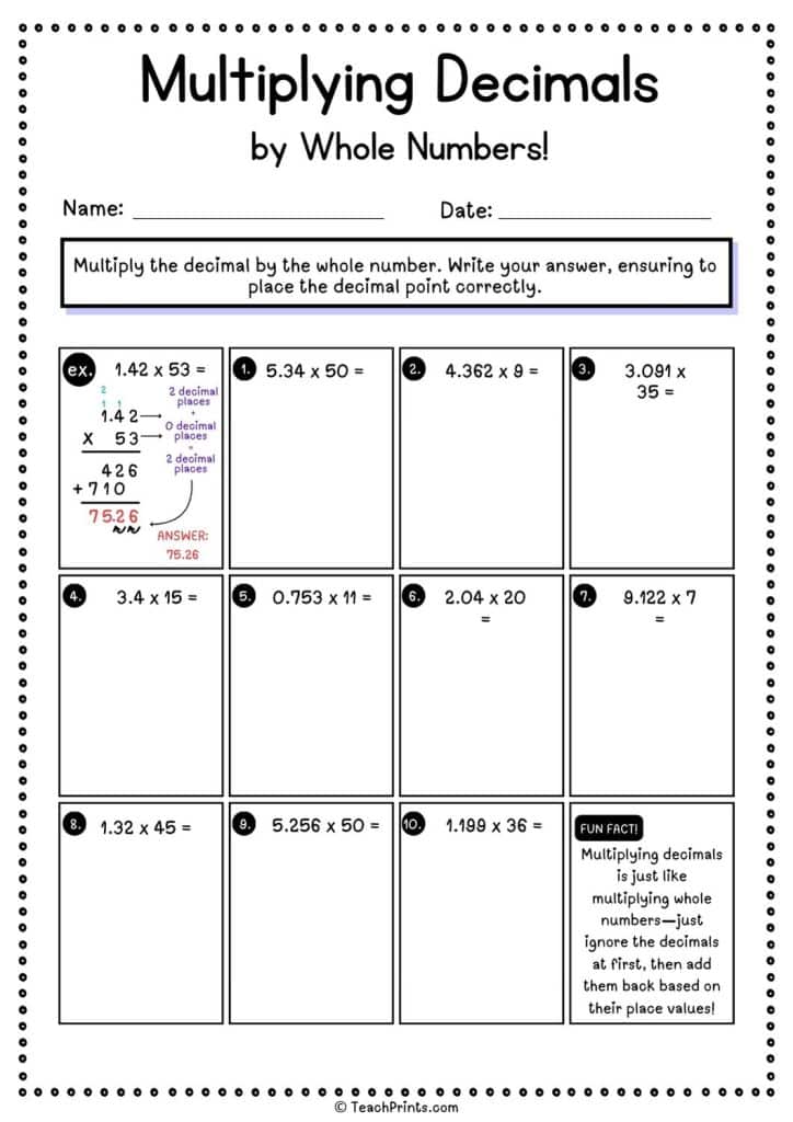 Free Multiplying Decimals Worksheets - Teach Prints