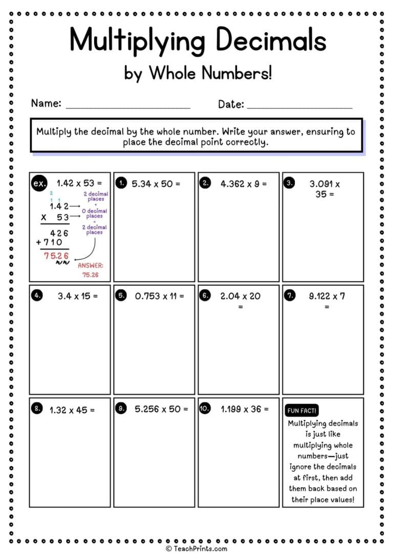 Free Multiplying Decimals Worksheets - Teach Prints