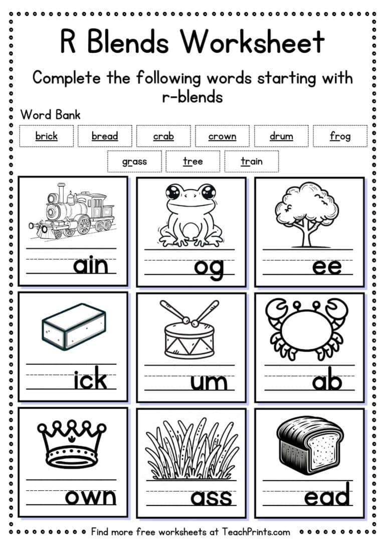 Free R Blend Worksheets - Teach Prints