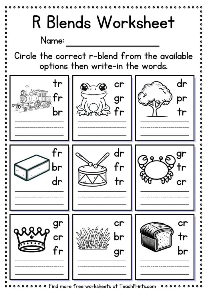 Free R Blend Worksheets - Teach Prints