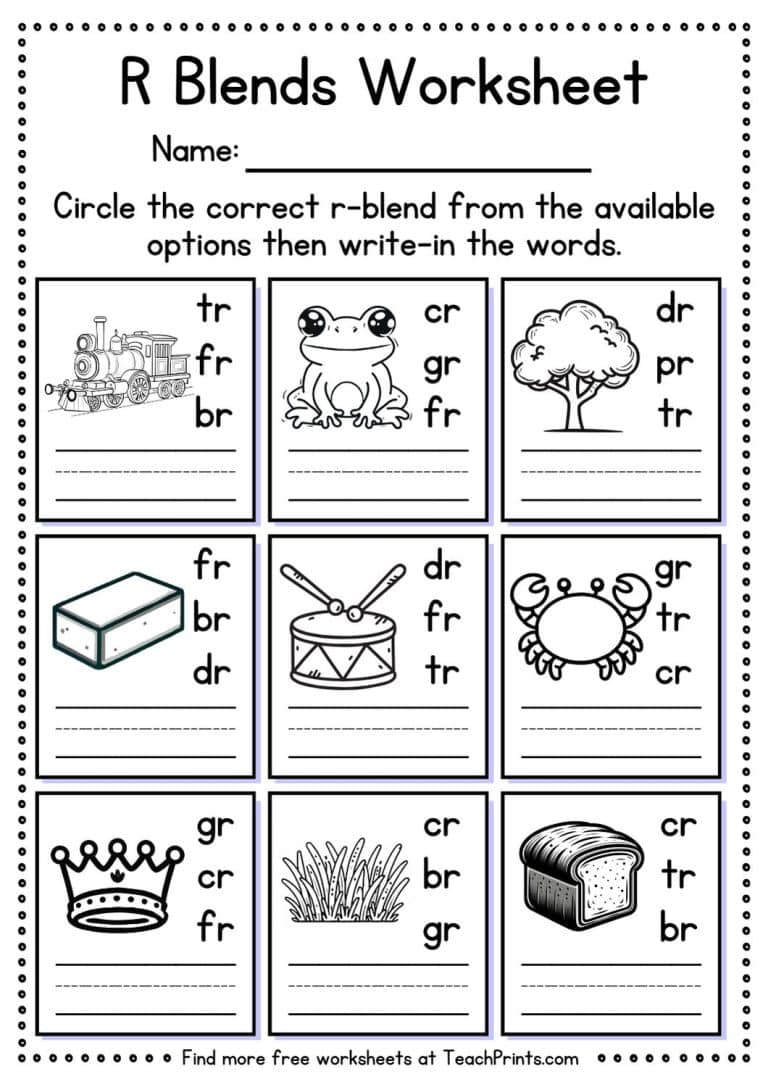 Free R Blend Worksheets - Teach Prints