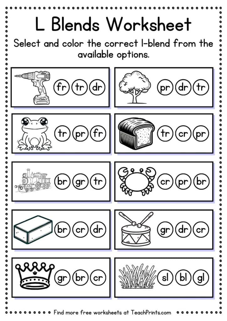 Free R Blend Worksheets - Teach Prints
