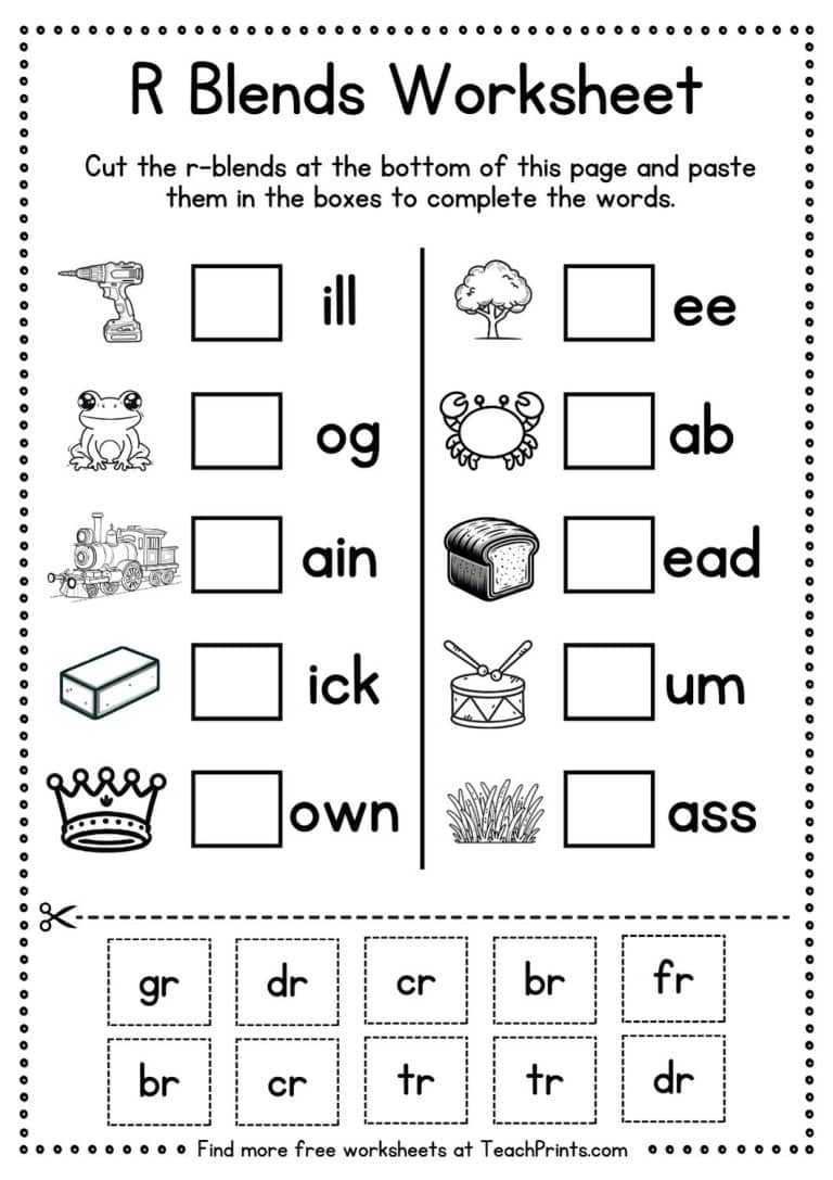 Free R Blend Worksheets - Teach Prints