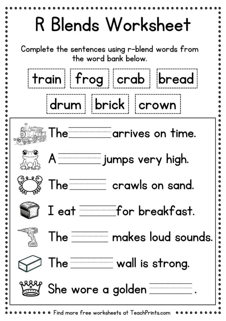 Free R Blend Worksheets - Teach Prints