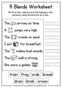 Free R Blend Worksheets - Teach Prints