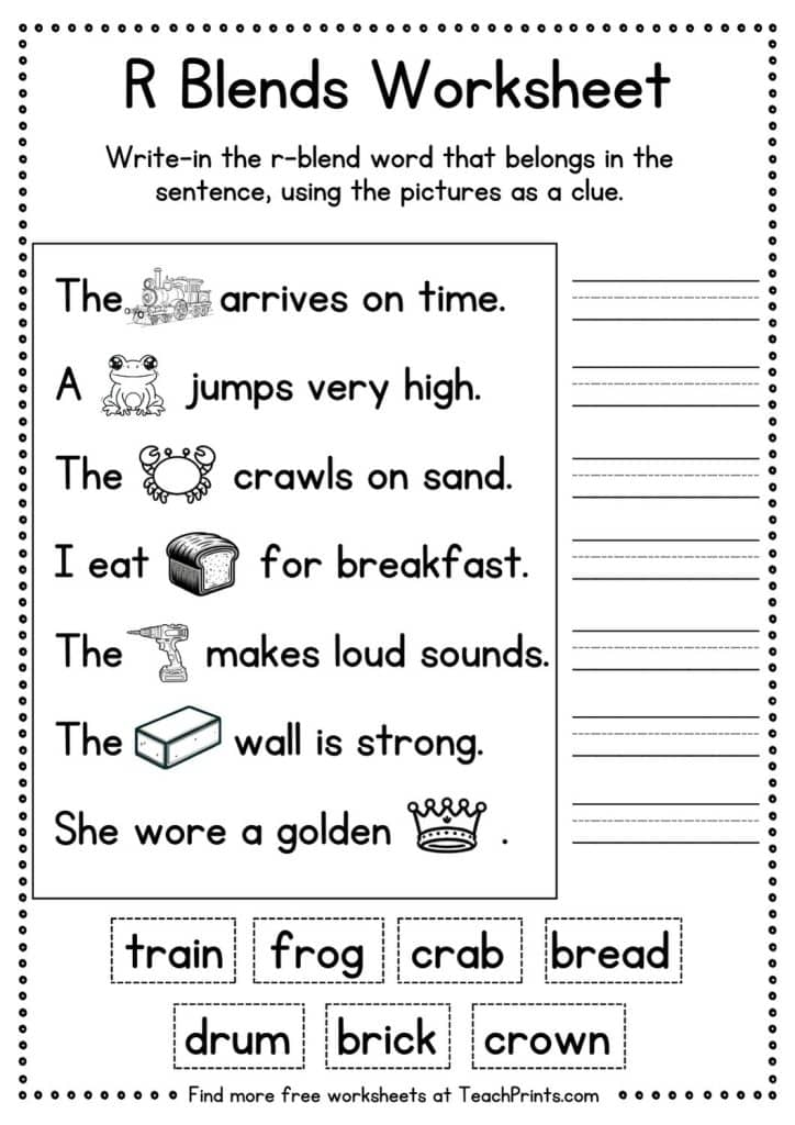 Free R Blend Worksheets - Teach Prints