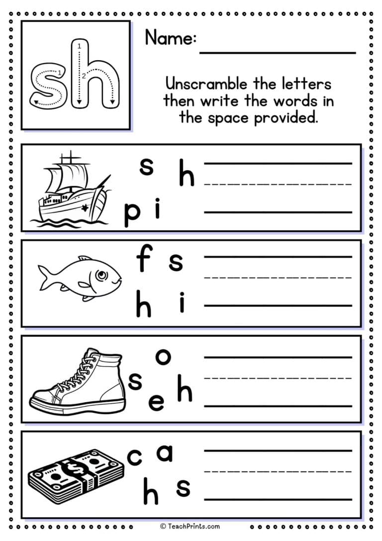Free Sh Worksheets - Teach Prints