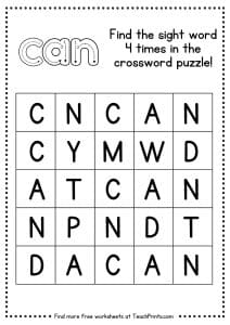 Free Sight Word 'Can' Worksheets - Teach Prints