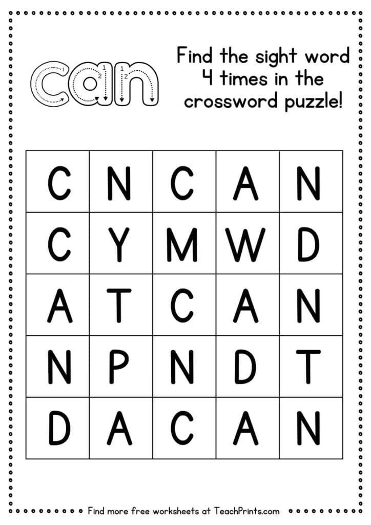 Free Sight Word 'Can' Worksheets - Teach Prints