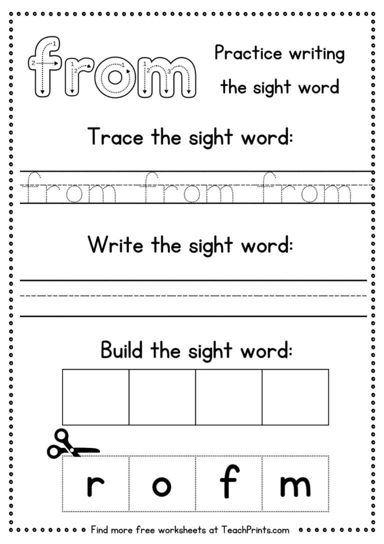 Free Sight Word 'From' Worksheets - Teach Prints