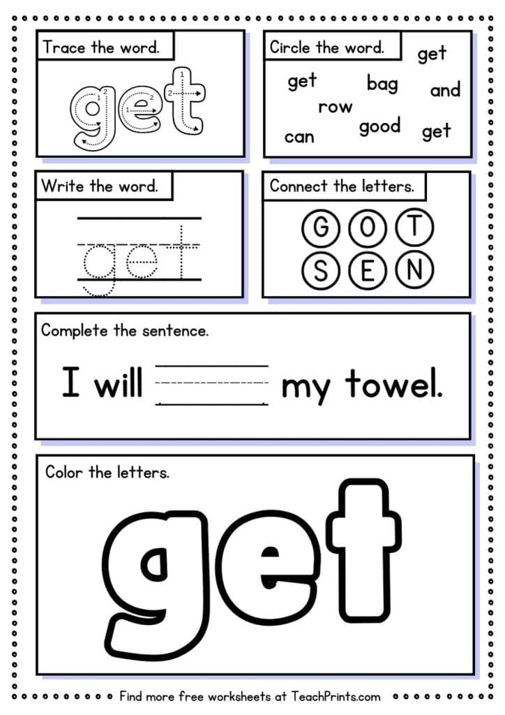 Free Sight Word 'Get' Worksheets - Teach Prints