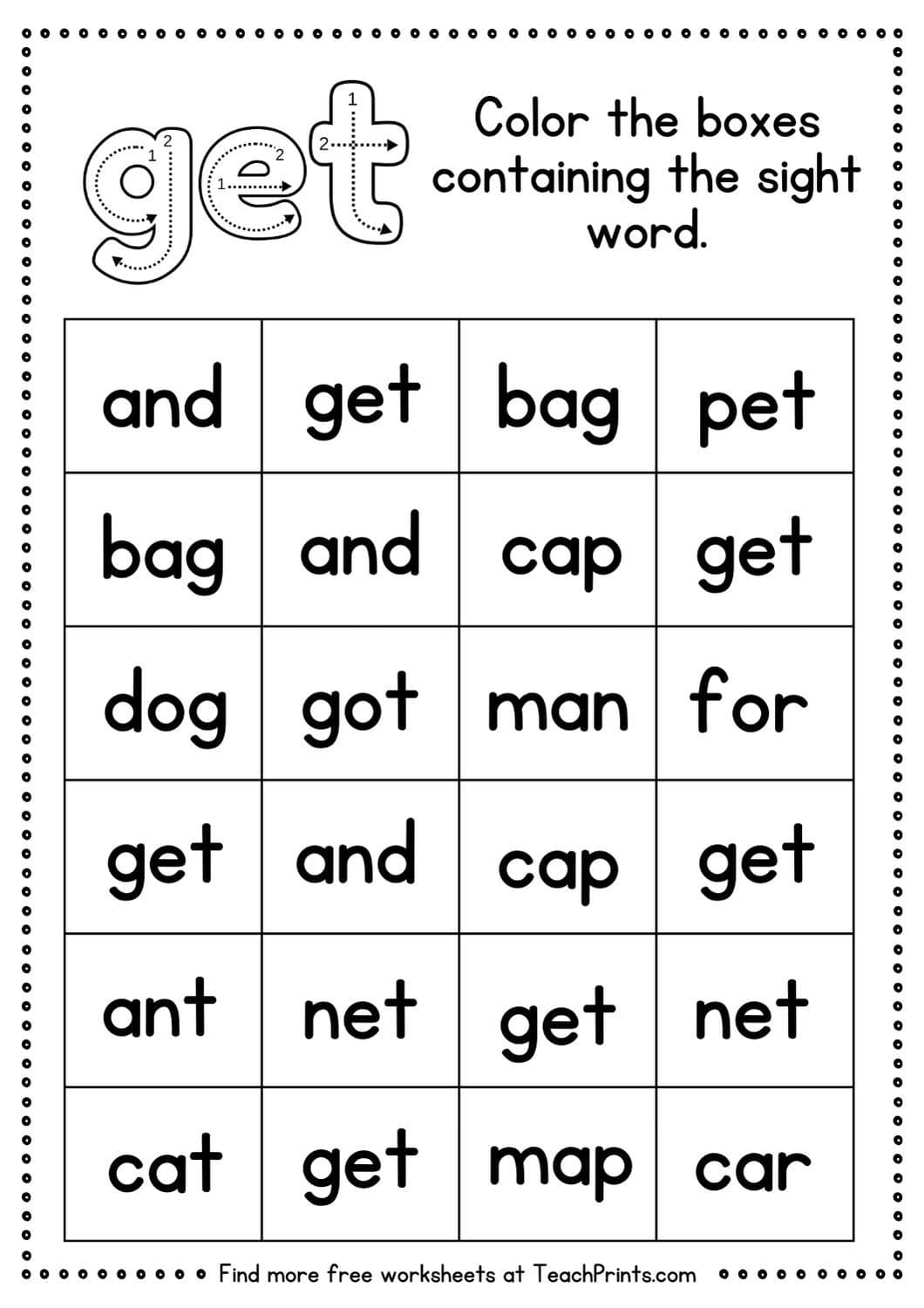 Free Sight Word Get Worksheets - Teach Prints