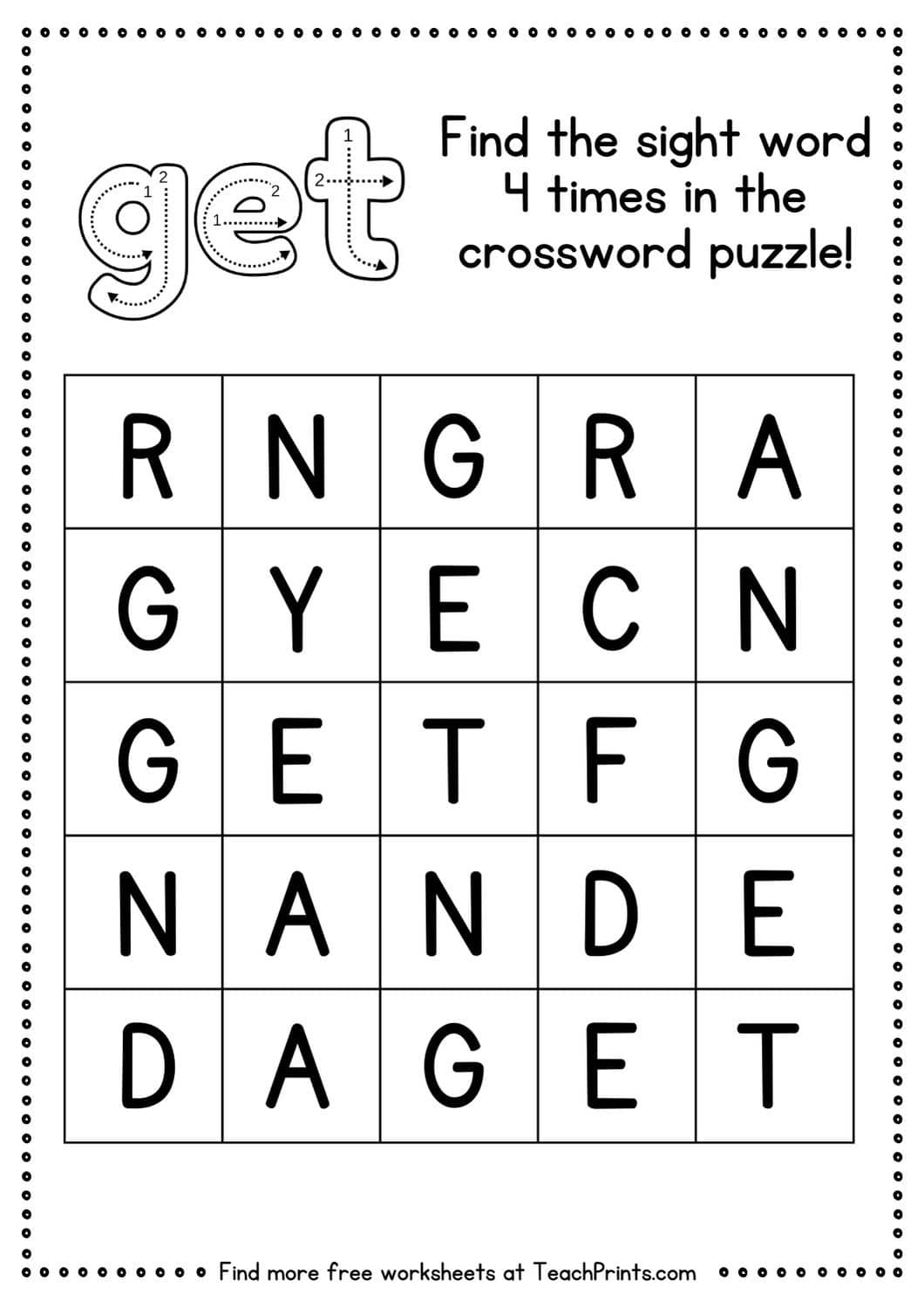 Free Sight Word Get Worksheets - Teach Prints
