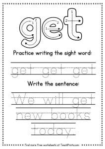 Free Sight Word 'Get' Worksheets - Teach Prints