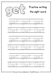 Free Sight Word 'Get' Worksheets - Teach Prints