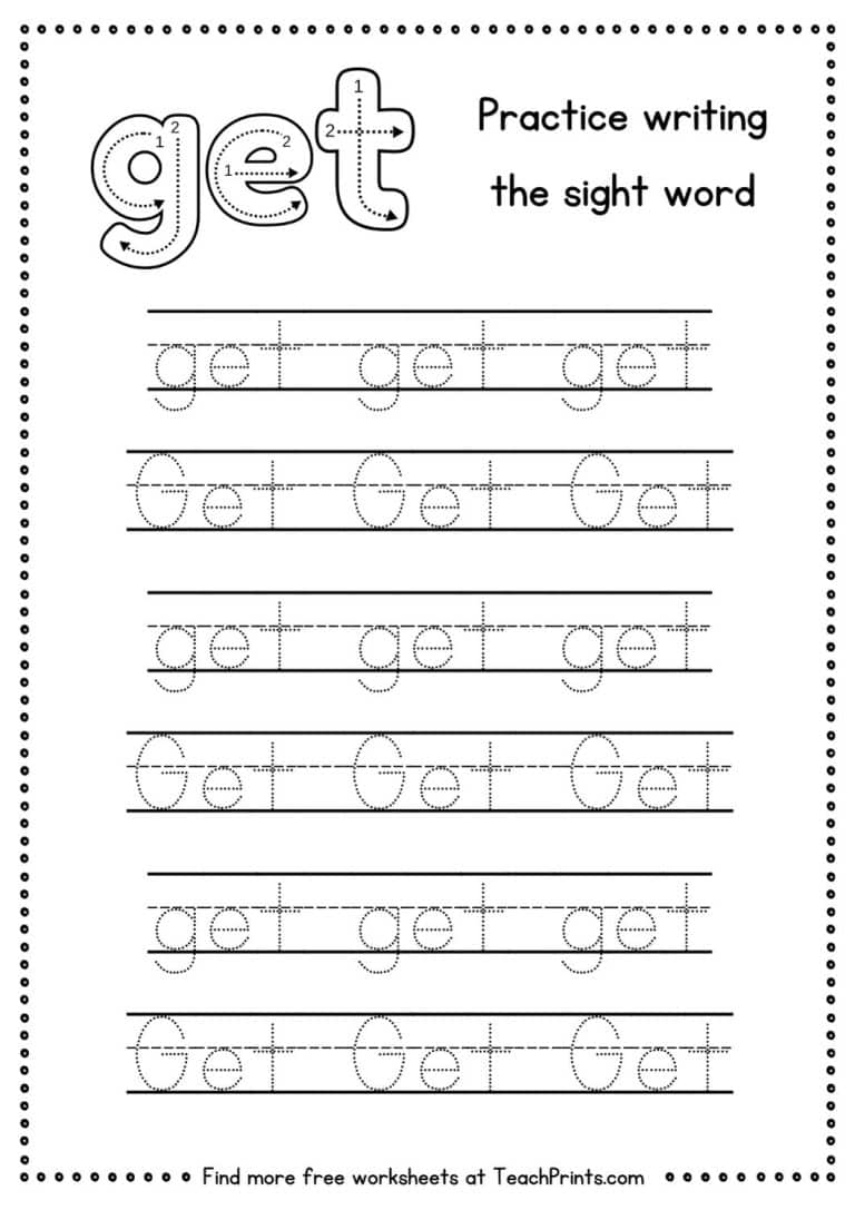 Free Sight Word 'Get' Worksheets - Teach Prints