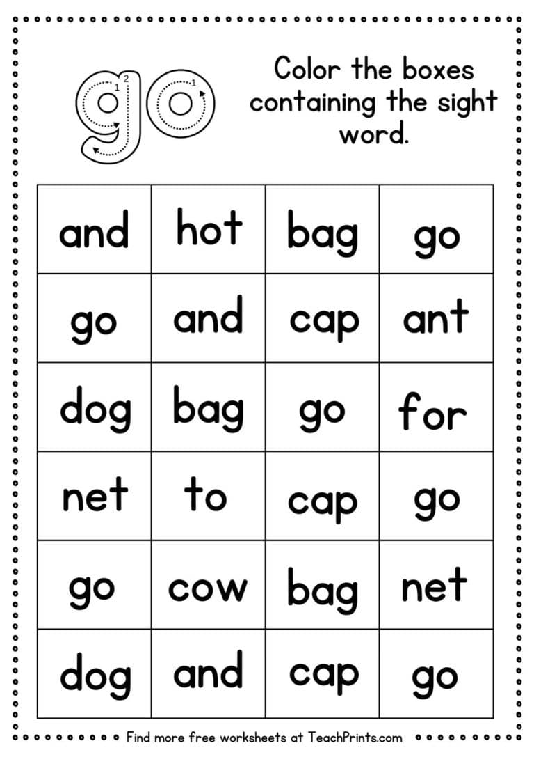 Free Sight Word 'Go' Worksheets - Teach Prints