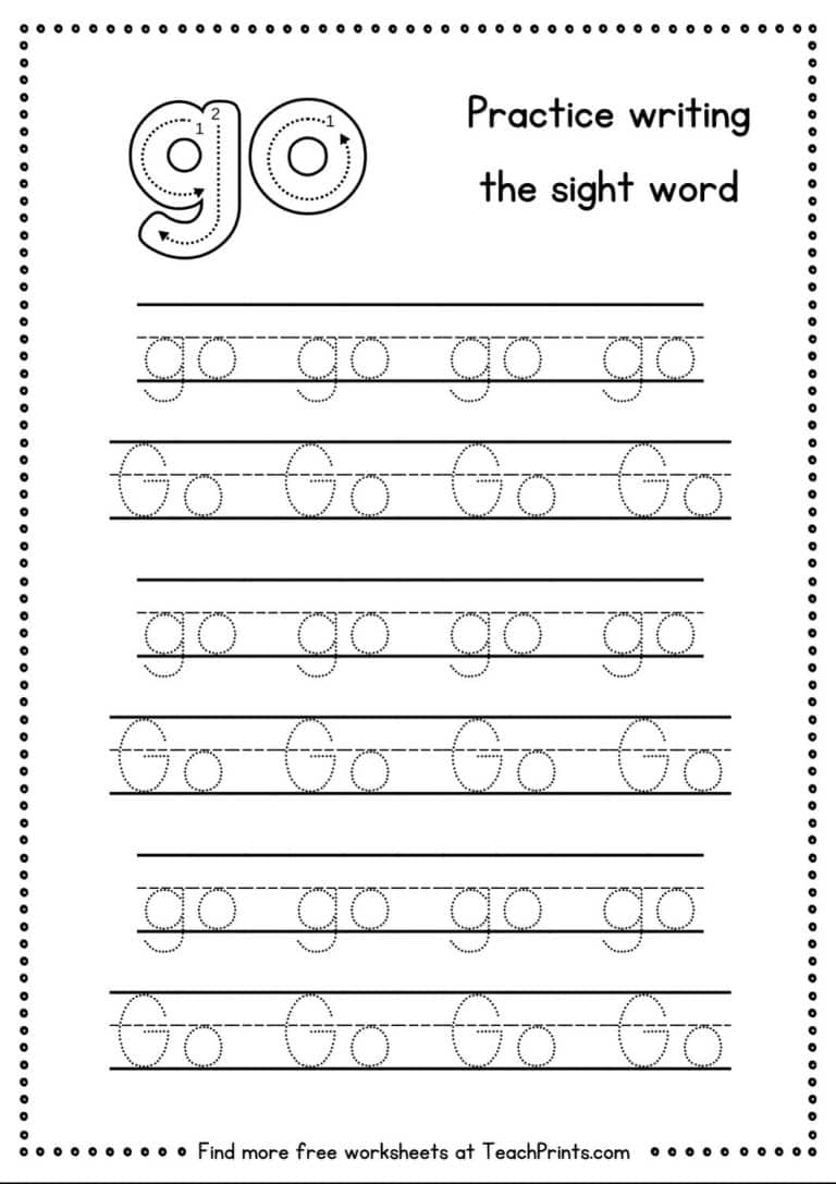 Free Sight Word 'Go' Worksheets - Teach Prints