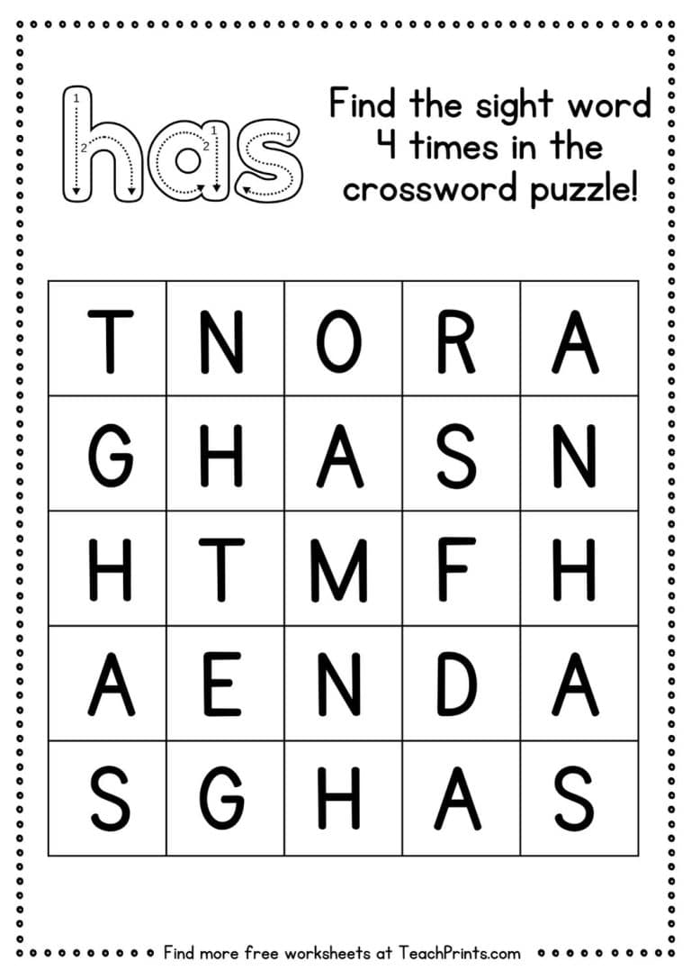 Free Sight Word Has Worksheets - Teach Prints