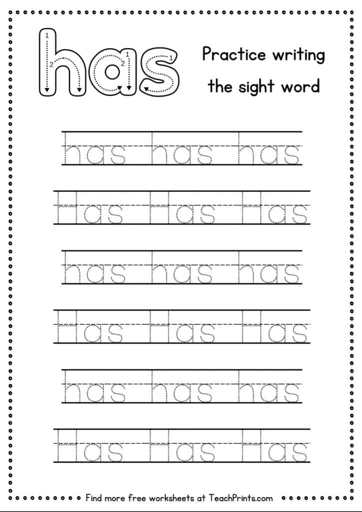 Free Sight Word 'Has' Worksheets - Teach Prints