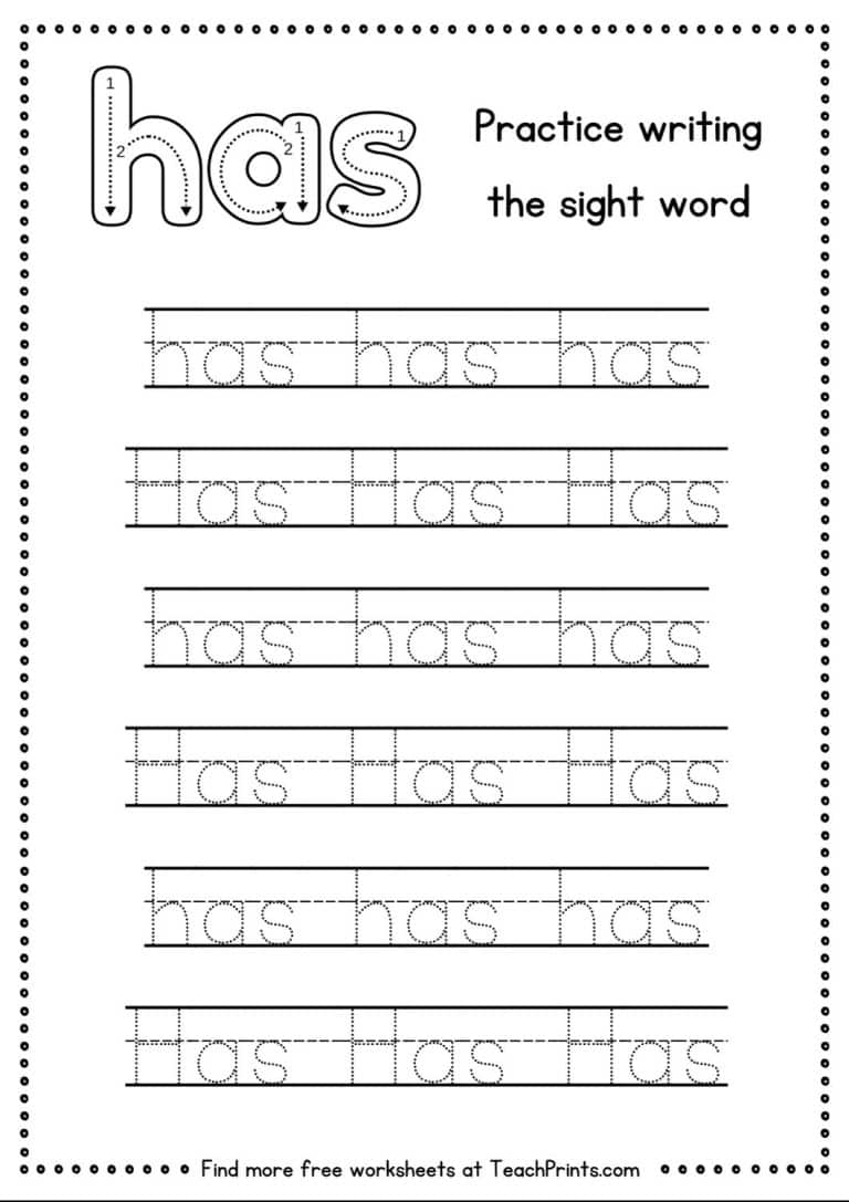 Free Sight Word 'Has' Worksheets - Teach Prints