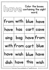 Free Sight Word 'Have' Worksheets - Teach Prints