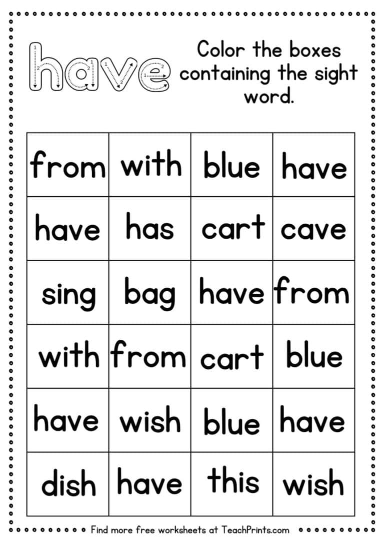 Free Sight Word 'Have' Worksheets - Teach Prints